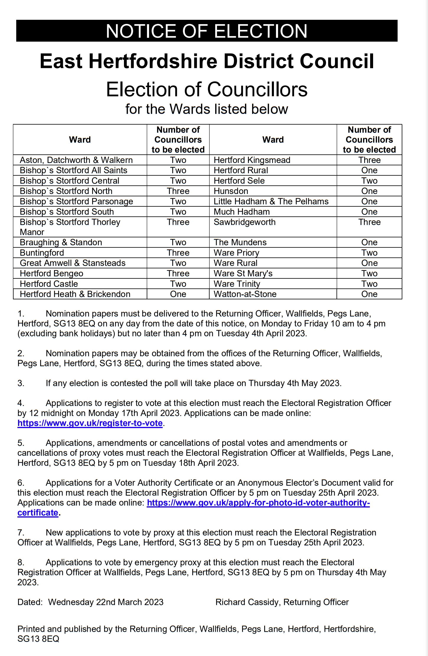Notice of Election: East Herts District Council and Hunsdon Parish ...